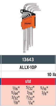 LLAVES DE ALLEN STD 13643 TRUPER – Quimica y Servicios Maher S. A. de C. V